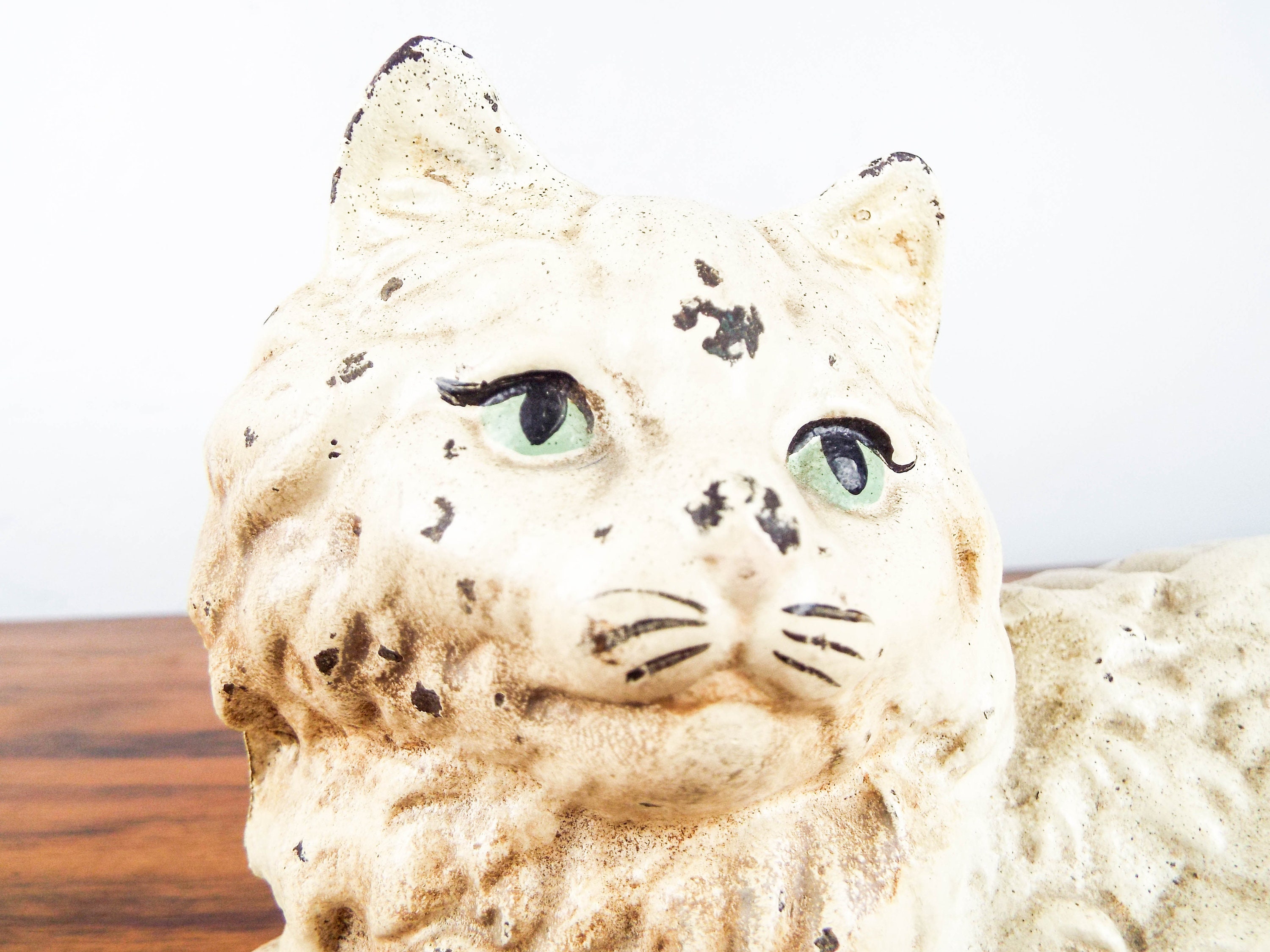 Antique Hubley Style Cast Iron White Cat Doorstop Metal Feline Statue ...