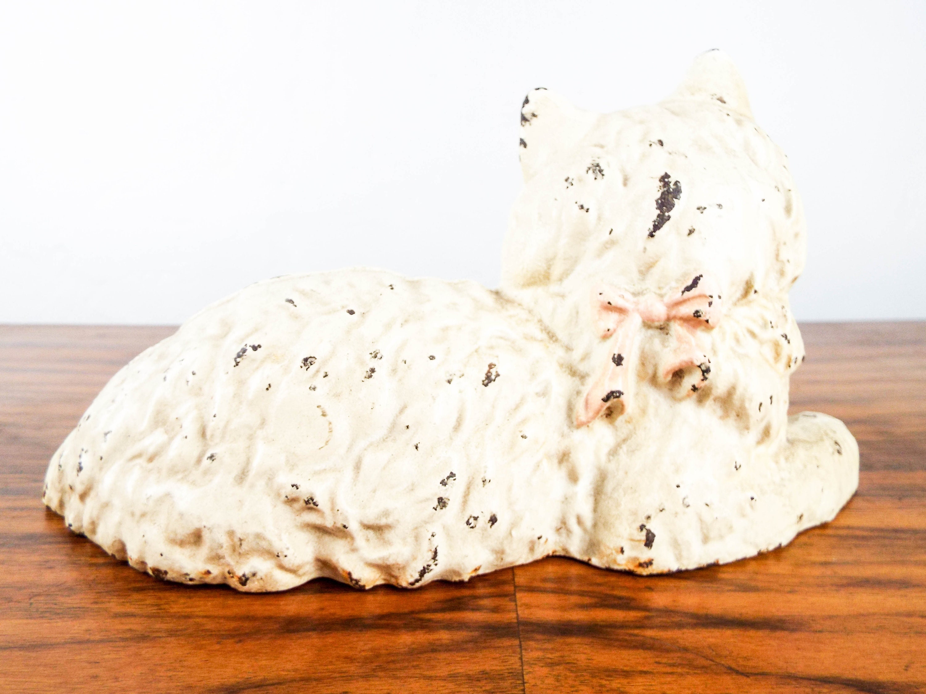 Antique Hubley Style Cast Iron White Cat Doorstop Metal Feline Statue ...