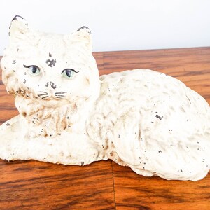 Antique Hubley Style Cast Iron White Cat Doorstop Metal Feline Statue ...