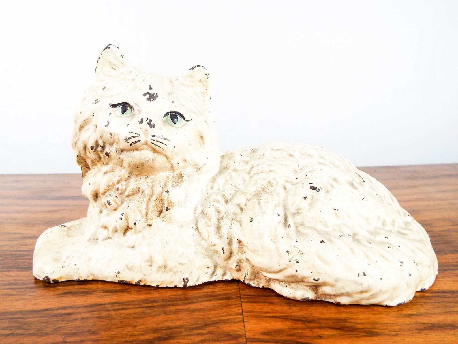 Antique Hubley Style Cast Iron White Cat Doorstop Metal Feline Statue ...