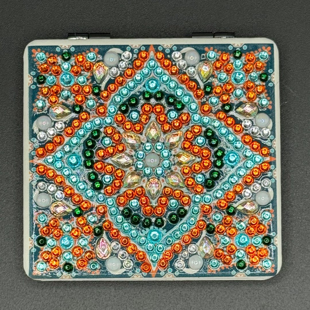 Diamond Art Mandala Mirror Compact – Handmade Rhinestone Dual Mirror - Etsy