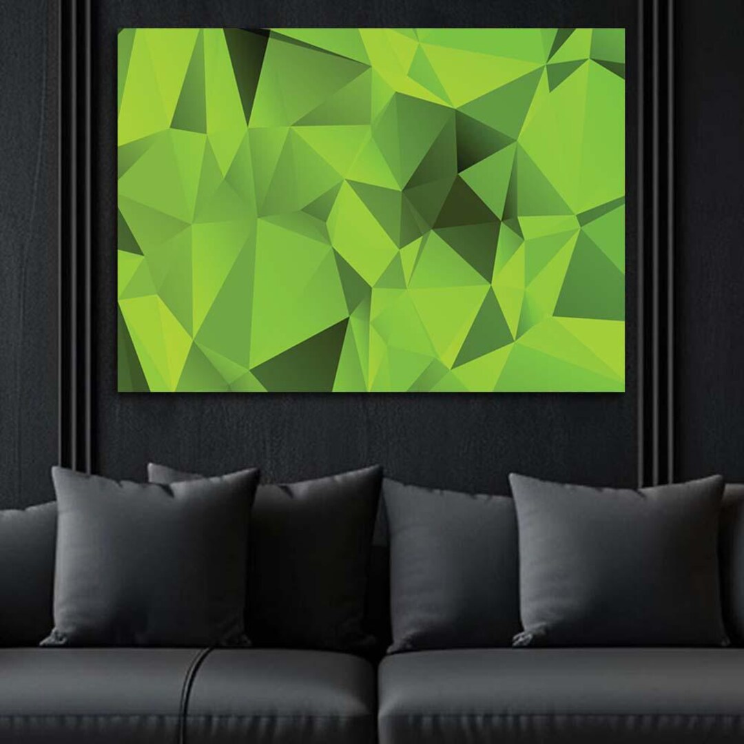 Abstract Green Low Poly Pattern, Geometric Glass Wall Art Decor, Modern ...