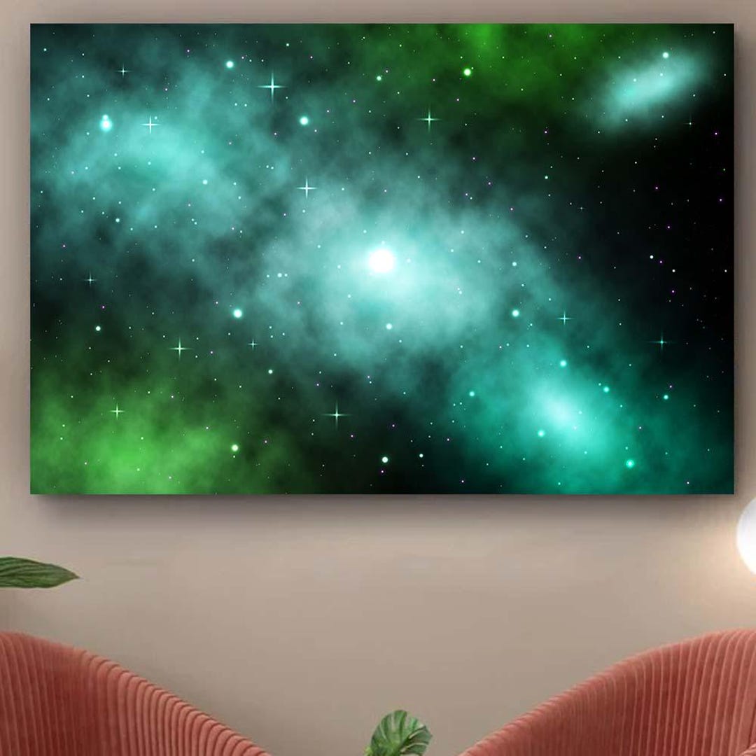 Green Nebula Galaxy Glass Art, Cosmic Space Wall Decor, Starry Universe ...