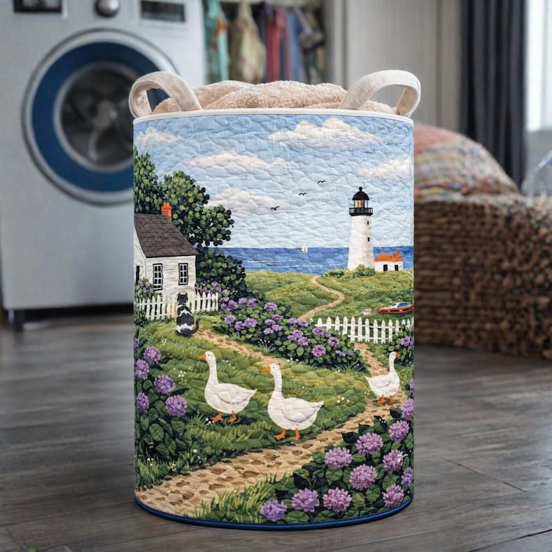 Countryside Quilted Storage Baskets, Sheep Farmhouse Laundry Hampers ...