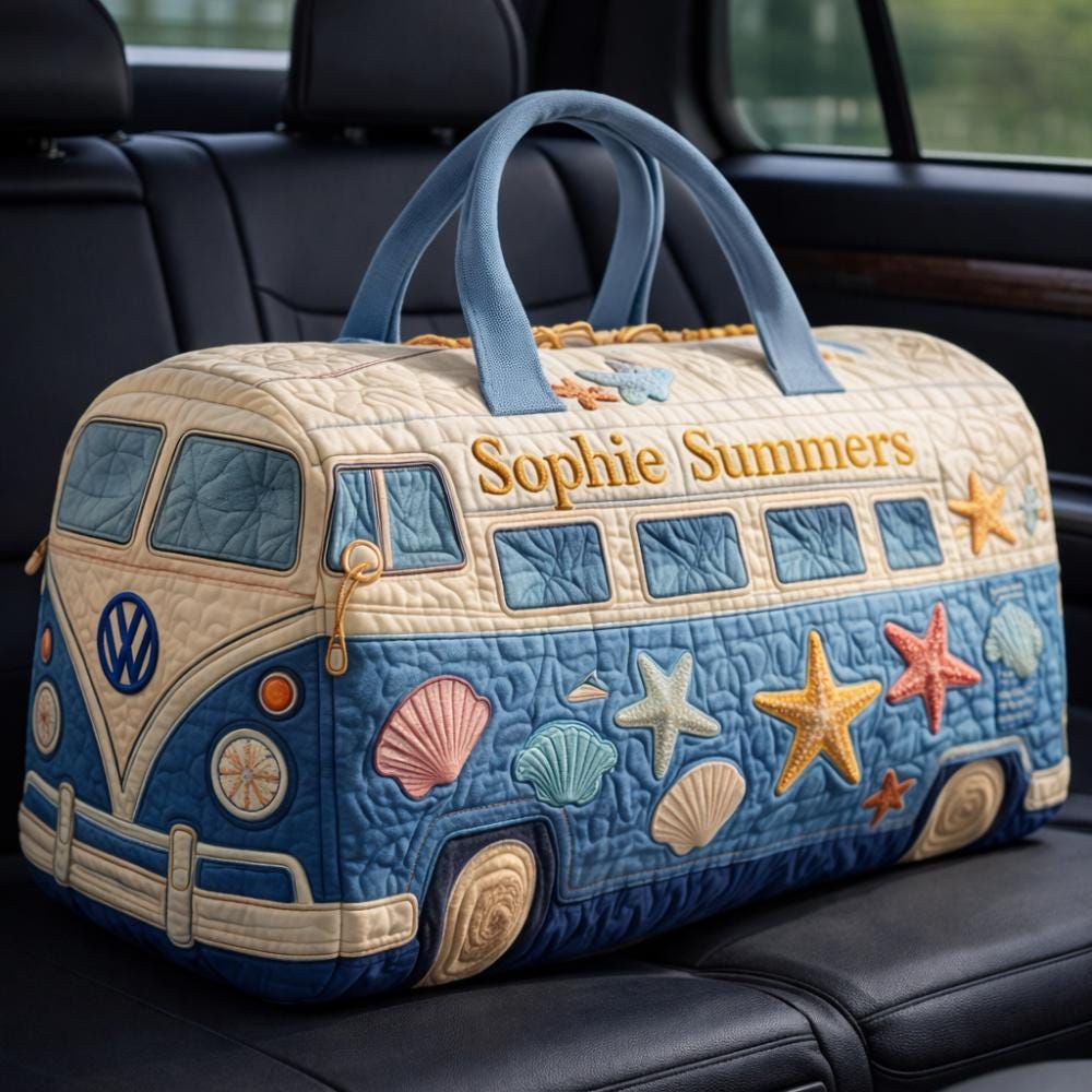Personalized Camper Van Quilted Travel Bag, Beach Van Duffel With Name ...