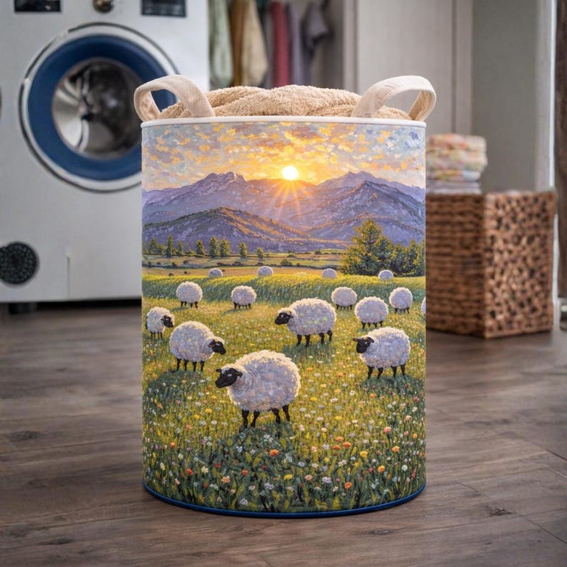 Countryside Quilted Storage Baskets, Sheep Farmhouse Laundry Hampers ...