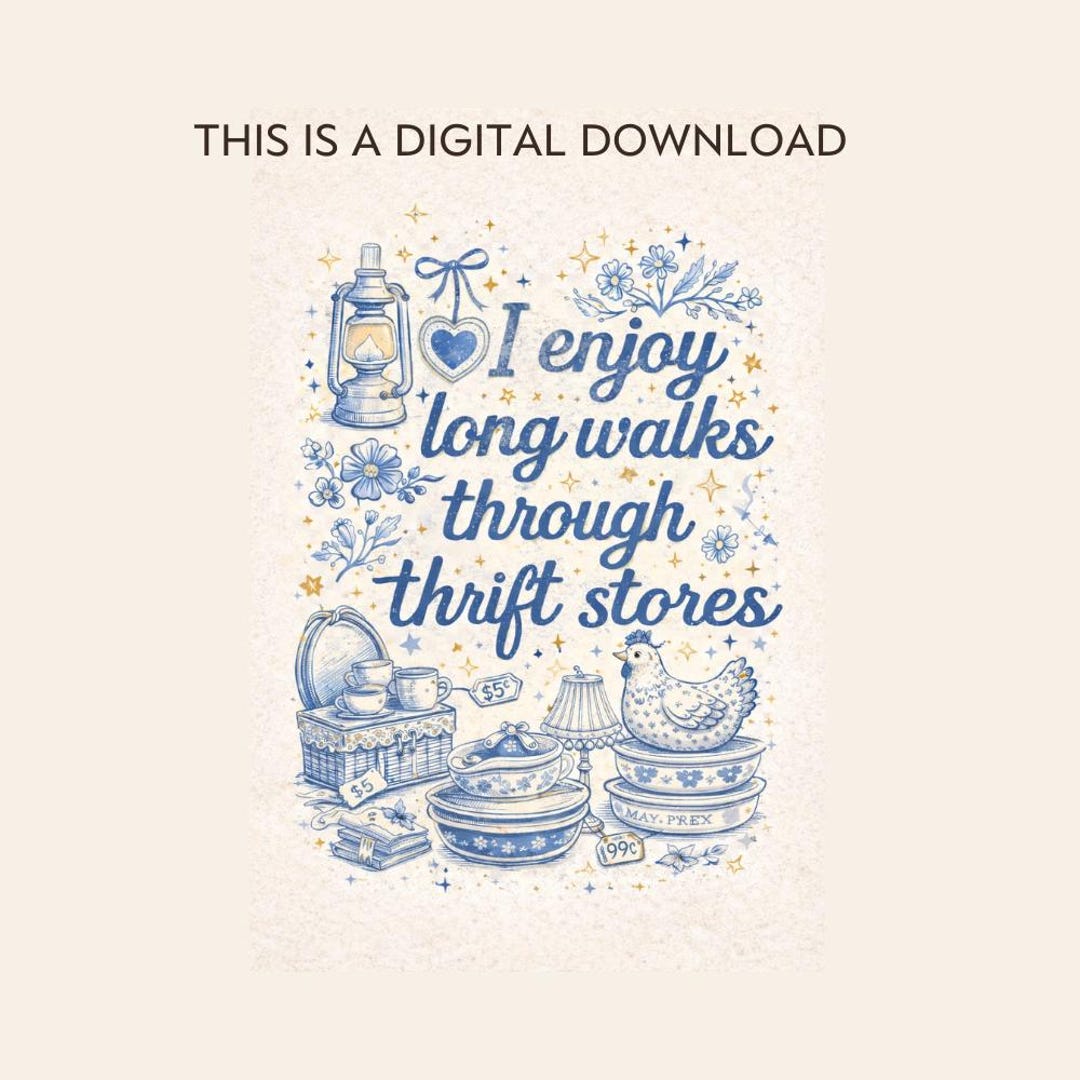 Vintage Thrift Store Quote Png – “I Enjoy Long Walks Through Thrift ...