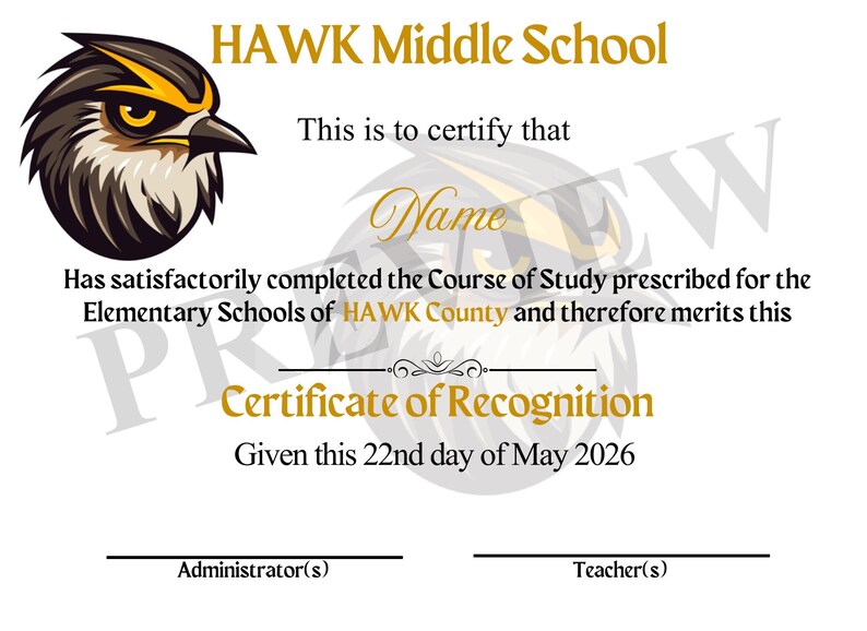 HAWK Certificate of Recognition (editable) - Etsy