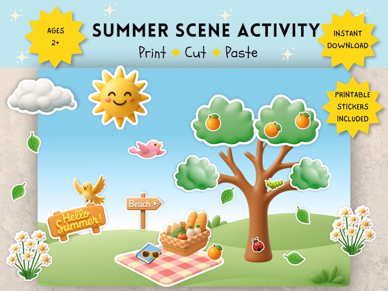 Summer Scene Activity for Kids | Tree Decor Craft, Fine Motor Skills ...