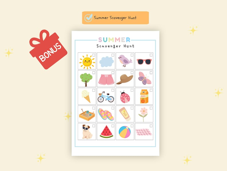 Kids Summer Nature Scavenger Hunt, Preschool Learning Worksheet ...