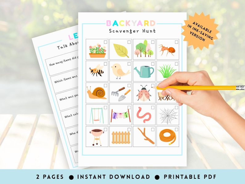 Backyard Scavenger Hunt Printable, Kids Nature Activity, Outdoor ...