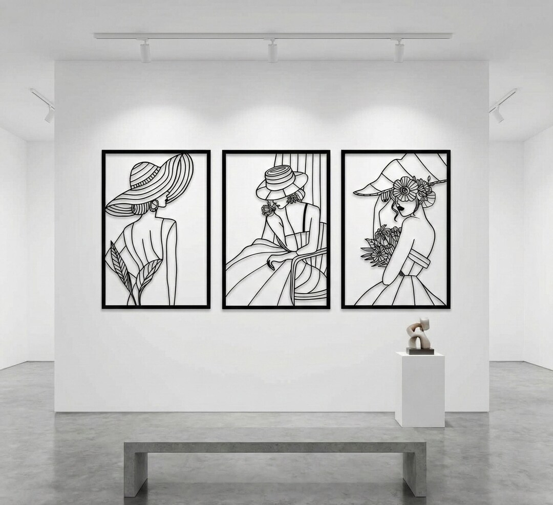 Minimalist Lady Line Art Metal Wall Decor Set, Elegant Female Figure ...