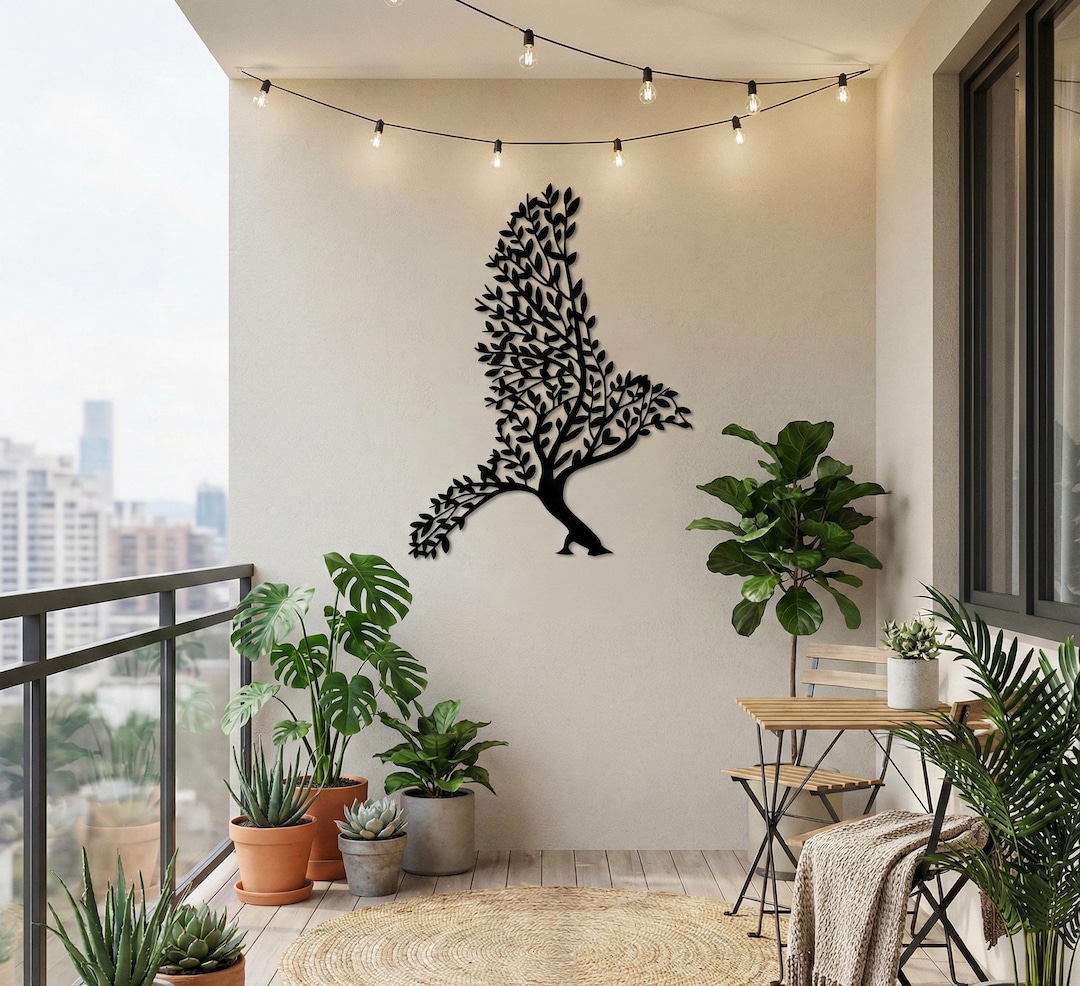 Metal Bird Tree Wall Art for Outdoor Decor, Branch Silhouette Iron Wall ...