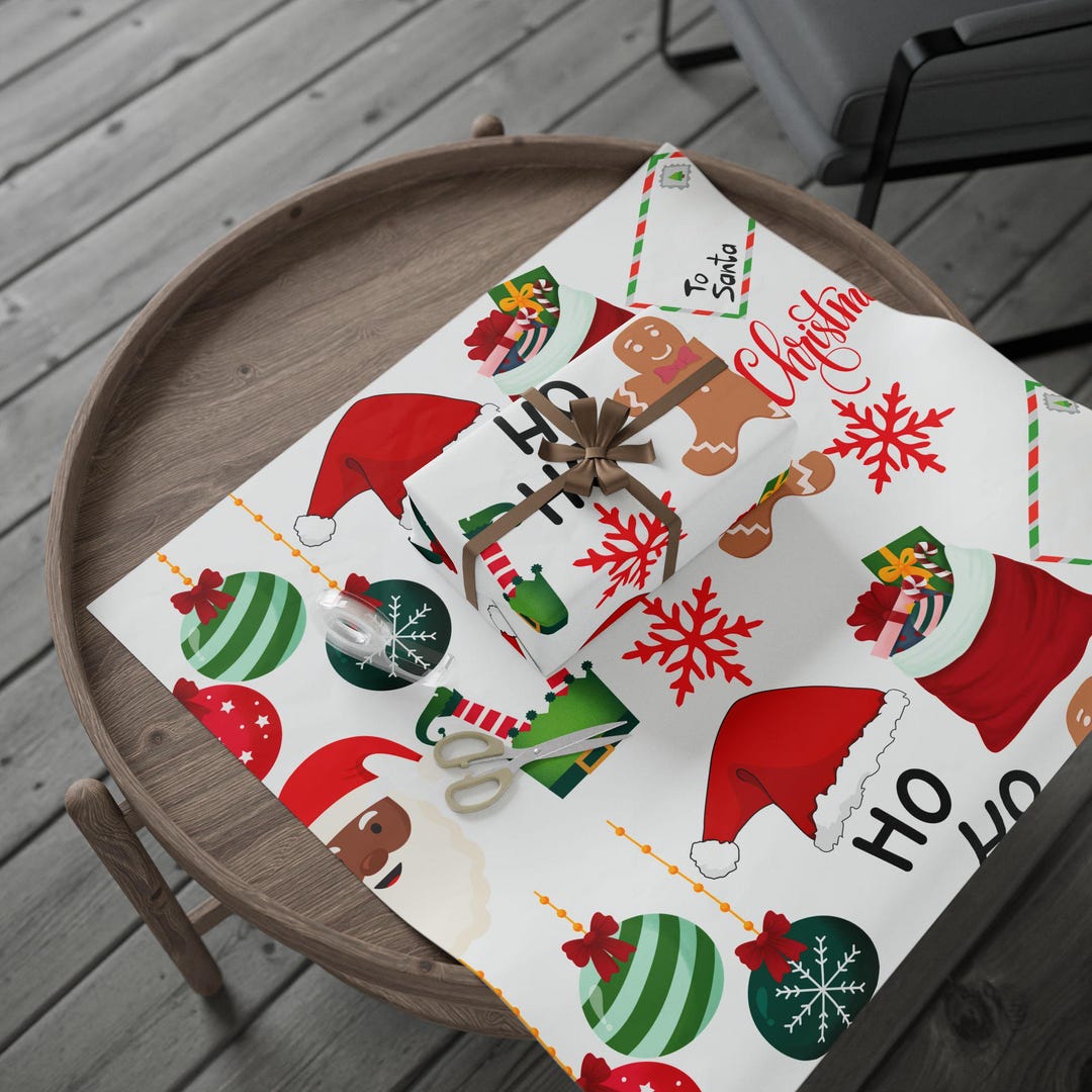 Wrapping Papers, Cute Black Santa Christmas Gift Wrap, Holiday Gift ...