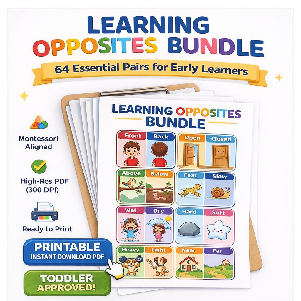 64 Opposites Mega Bundle, Montessori Preschool Posters, Toddler Visual ...