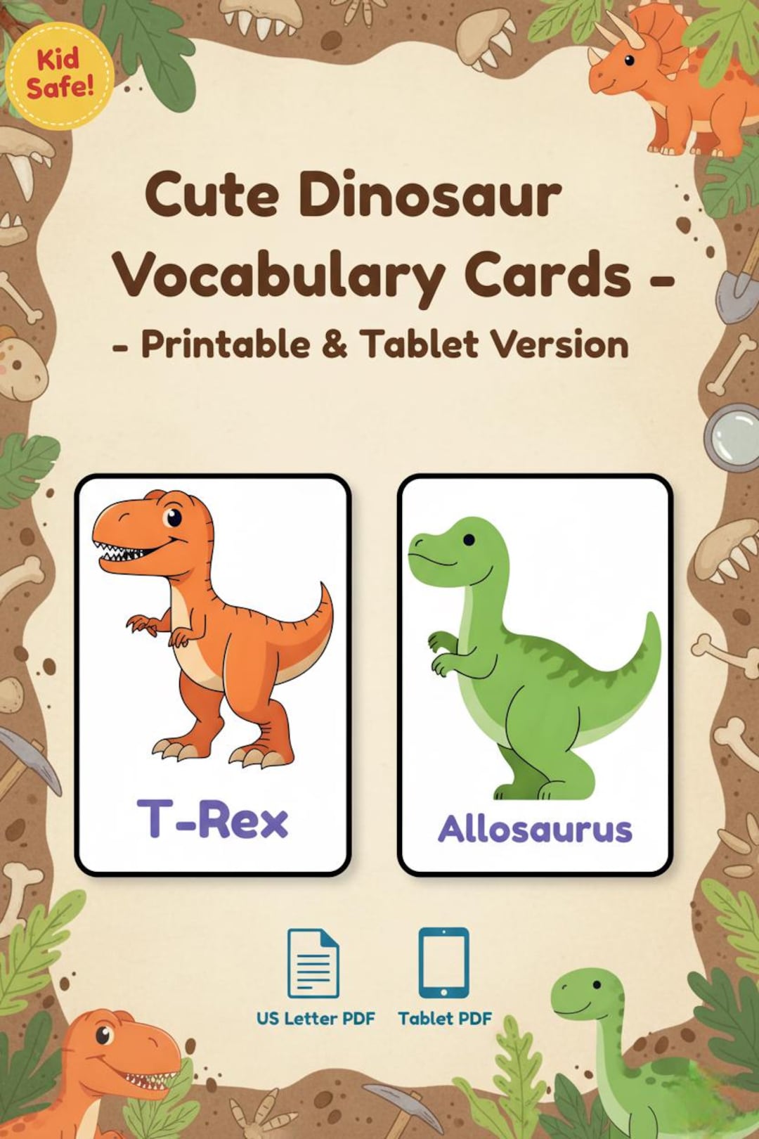Dinosaur Vocabulary Cards for Kids - High Definition Printable & Tablet ...
