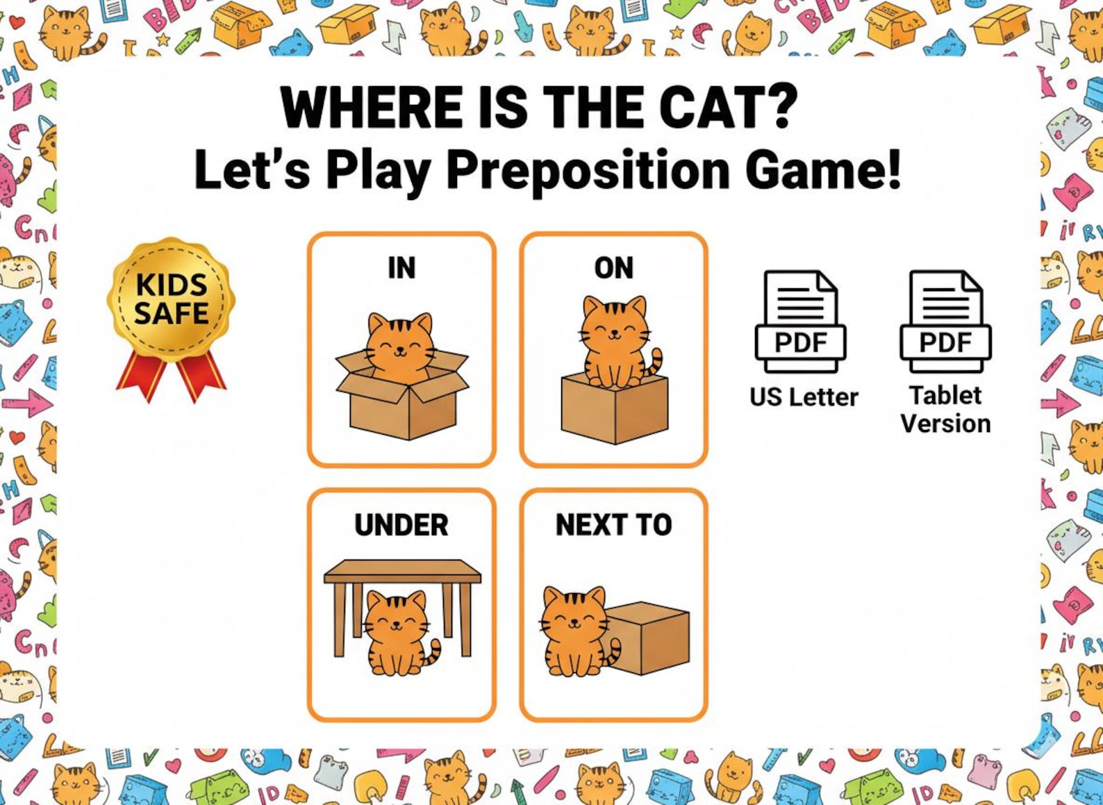 Printable Preposition Flashcards, Positional Words, Where is the Cat ...