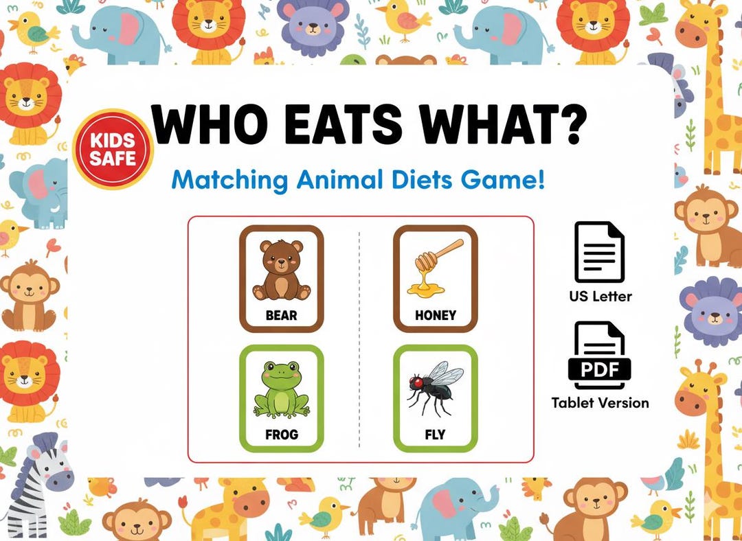 Printable Animal Food Matching Game, Who Eats What, Preschool Science ...