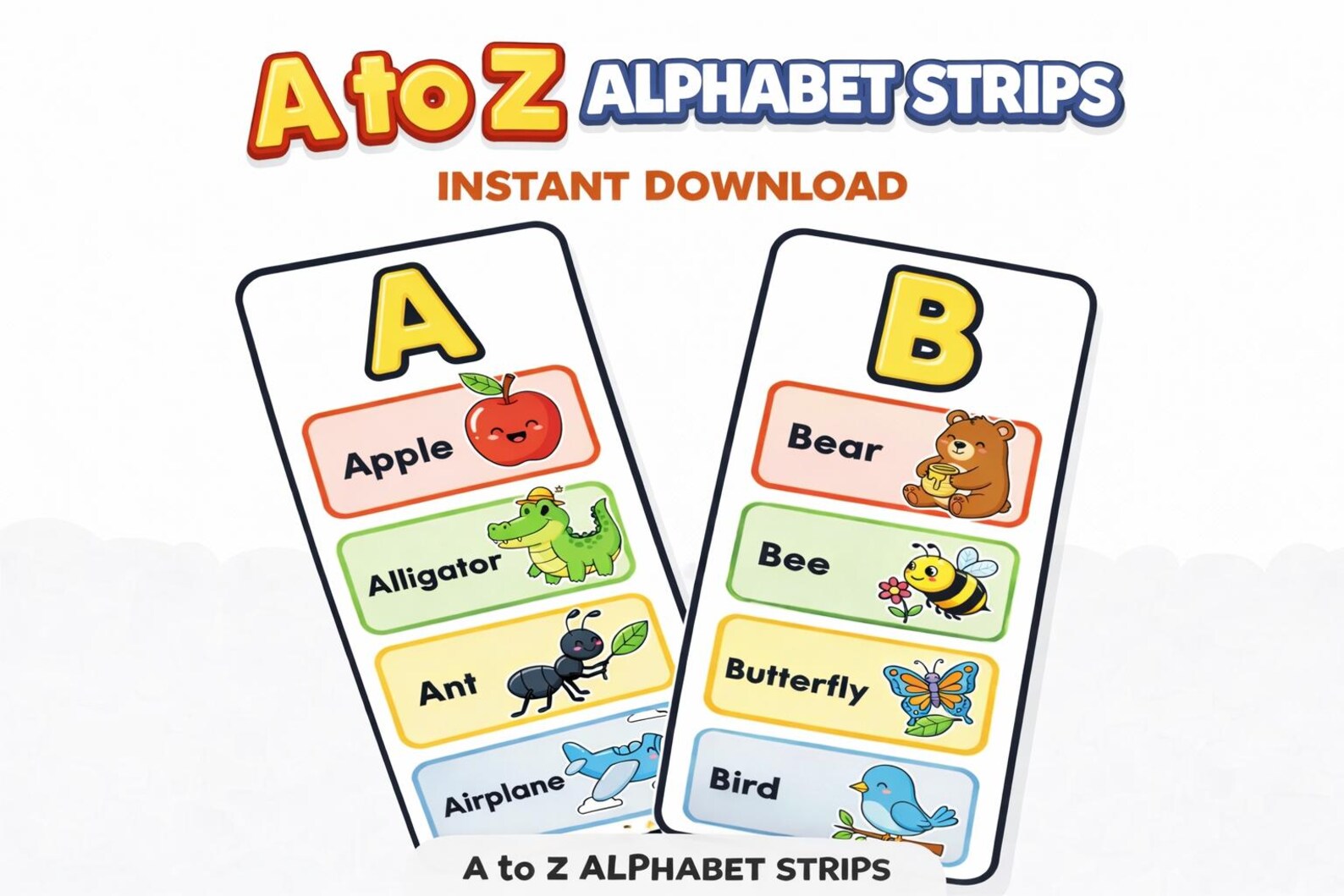 Vertical Alphabet Strips Word Wall | Printable A to Z Classroom Decor ...