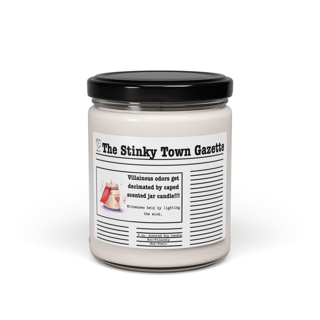 The Stinky Town Gazette Candle, Soy Jar Candle 9oz | Newspaper Label ...