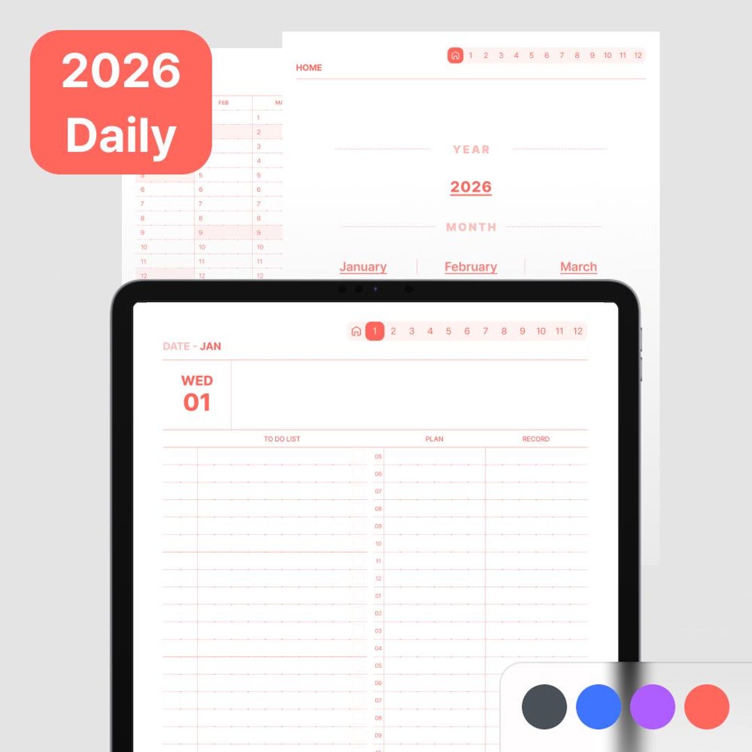 2026 Daily Dated Vertical Dote Planner | 365 Days Digital Planner PDF ...