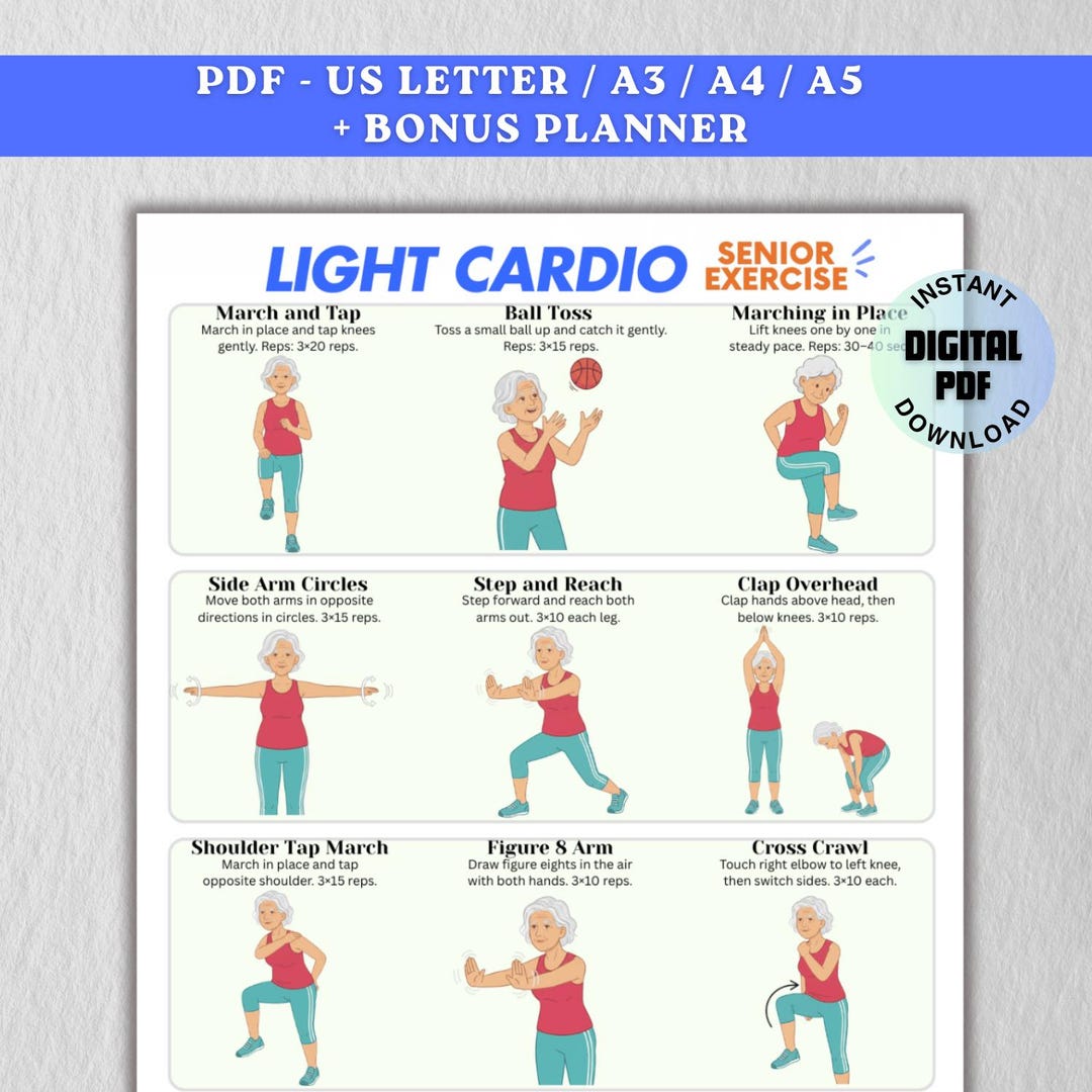 Senior Light Cardio Exercise, Seniors Exercise Poster PDF, Elderly ...