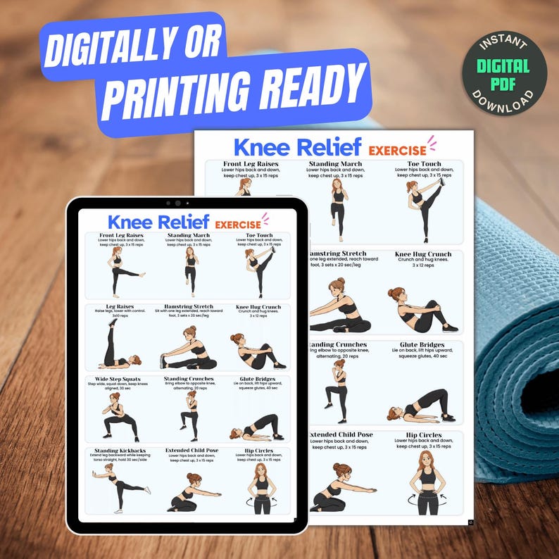 Knee Friendly Exercise Chart: PDF Digital Download, Knee Pain Relief ...