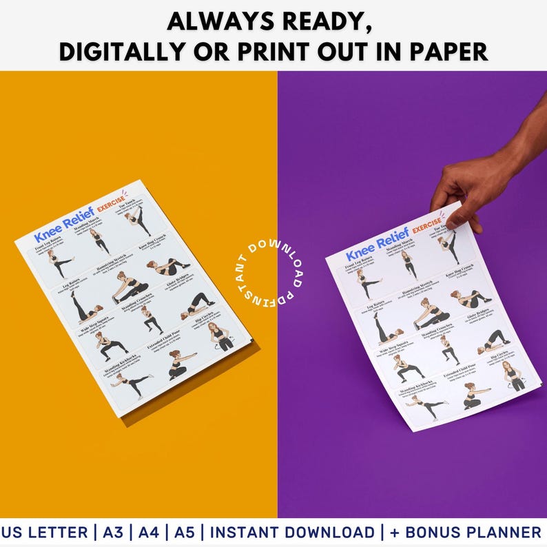 Knee Friendly Exercise Chart: PDF Digital Download, Knee Pain Relief ...