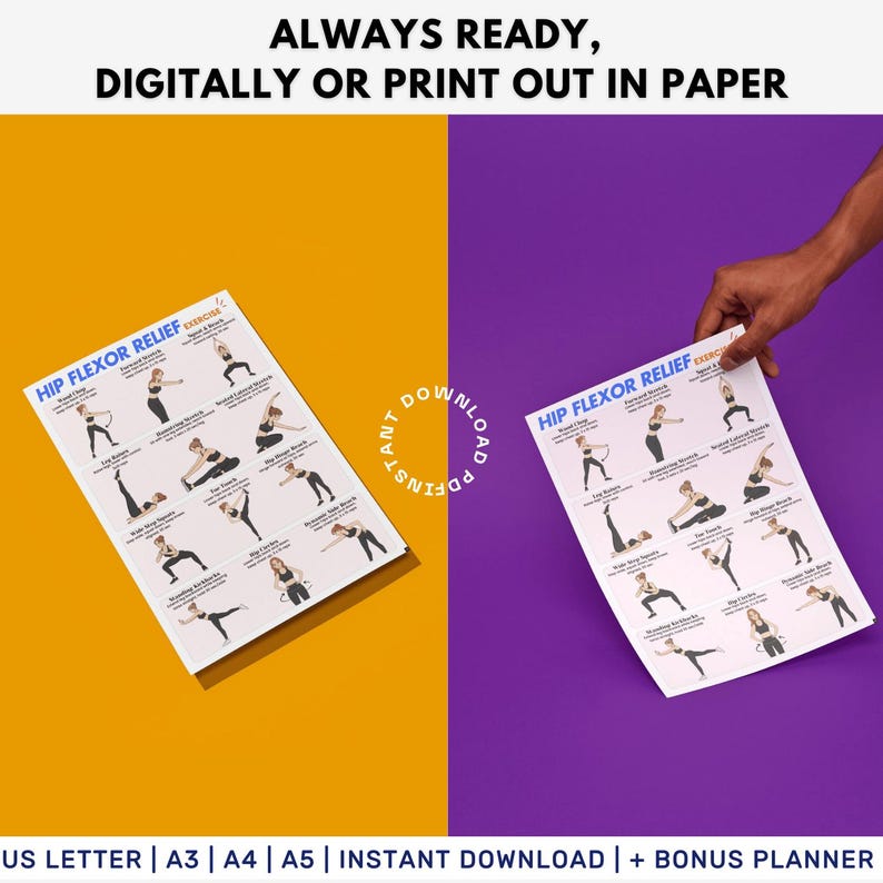 Hip Relief Exercise Chart: PDF Digital Download, Strengthening Mobility ...