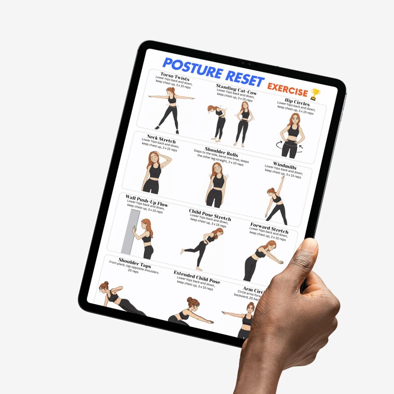 Posture Reset Exercise Poster Printable, Back Pain Relief, Fitness Wall Chart, PDF Digital ...