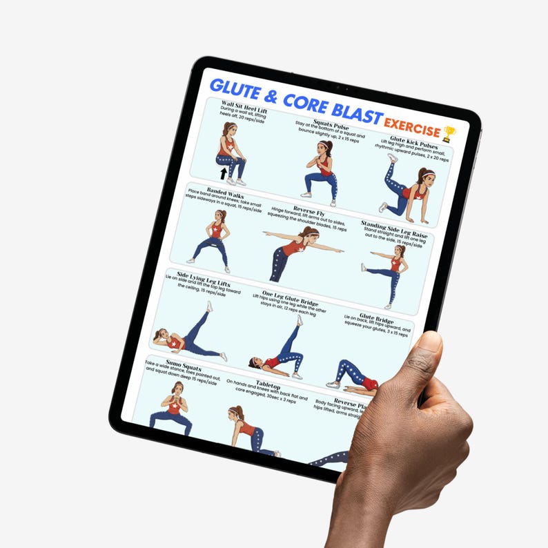 Glutes & Core Workout Poster, Home Fitness Chart, Stamina Cardio Abs ...