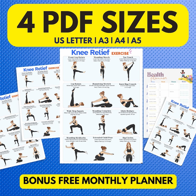 Knee Friendly Exercise Chart: PDF Digital Download, Knee Pain Relief ...