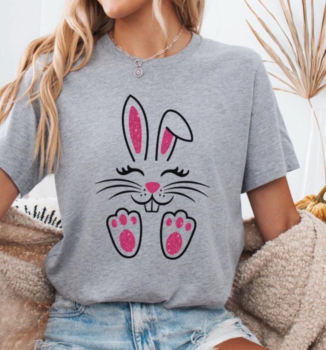 Cute Easter Bunny Face PNG, Pink Glitter Ears and Paws Design, Simple ...