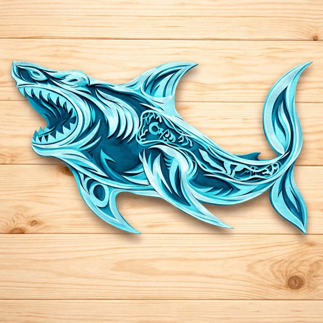 Tribal Shark Laser Cut Layered SVG, Ocean Sea Predator 3D Layered ...