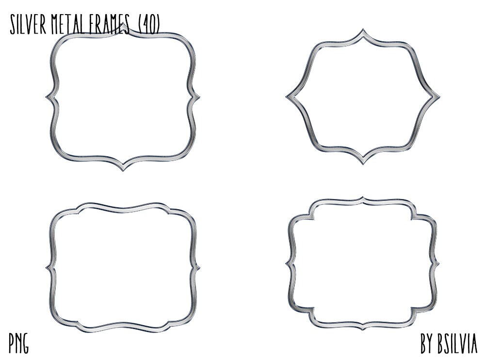 Silver Metal Frame Clipart Silver Metal Border Clipart | Etsy