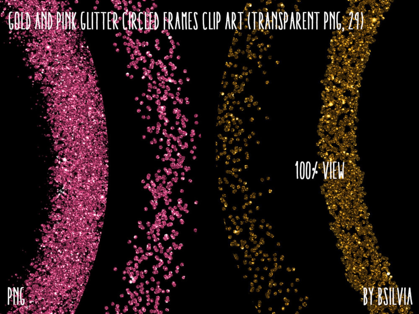 Gold and Pink Glitter Circled Frames Clipart Gold Glitter - Etsy
