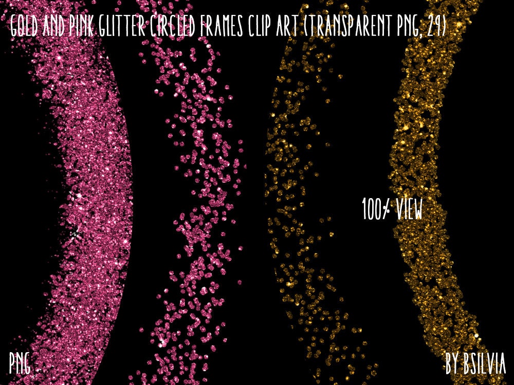 Gold and Pink Glitter Circled Frames Clipart Gold Glitter - Etsy