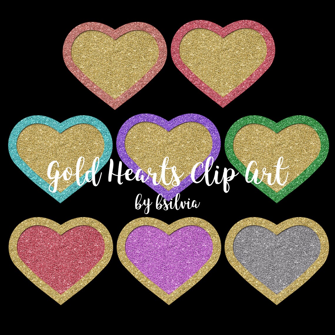 Gold Hearts Clip Art, Gold Foil Clip Art Hearts, PNG Gold Hearts ...