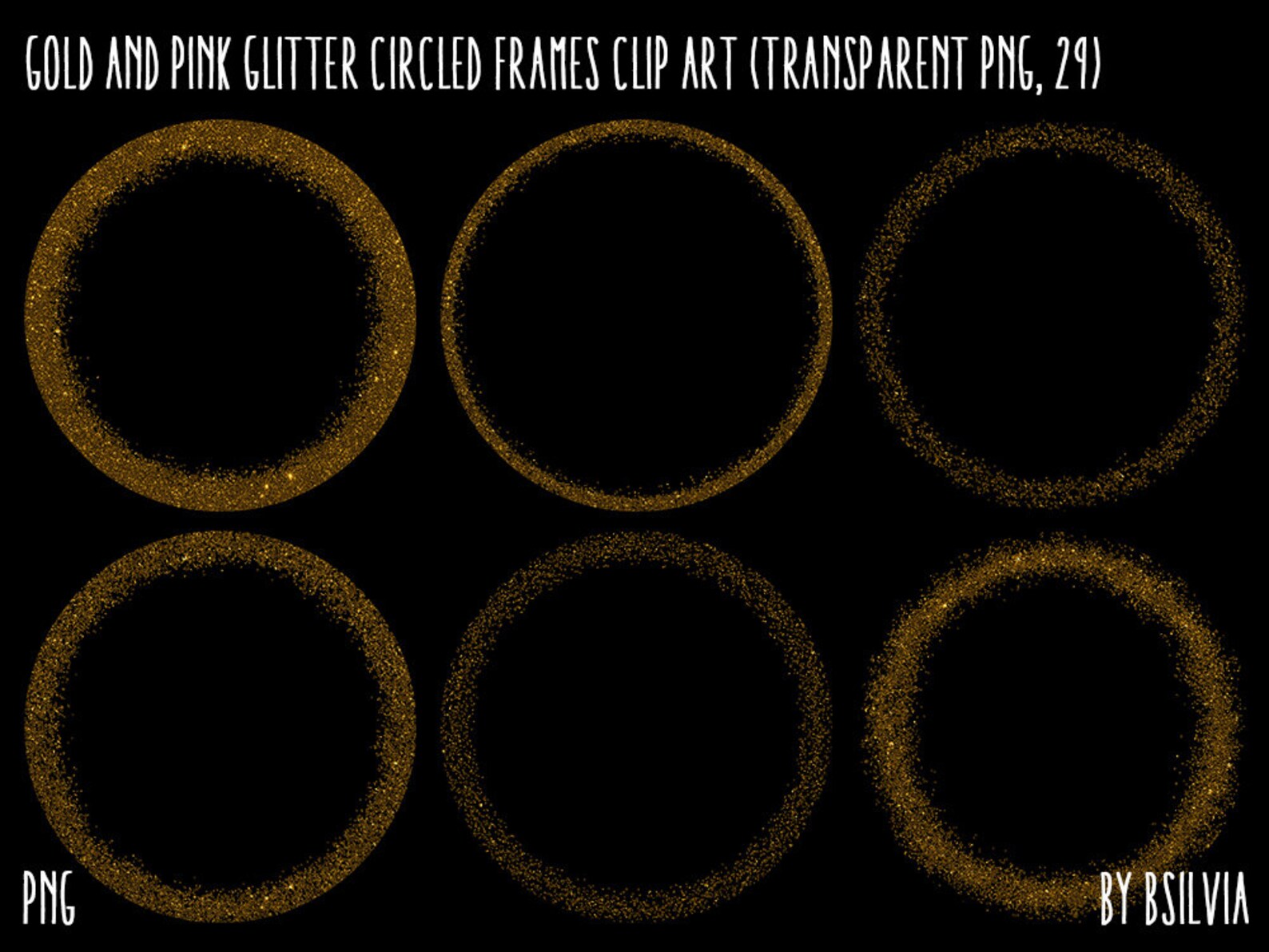 Gold and Pink Glitter Circled Frames Clipart Gold Glitter | Etsy