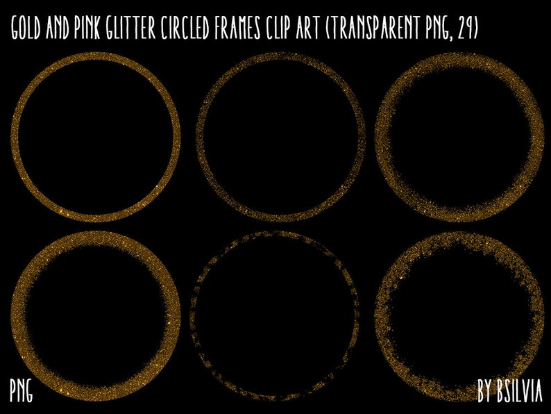 Gold and Pink Glitter Circled Frames Clipart Gold Glitter - Etsy