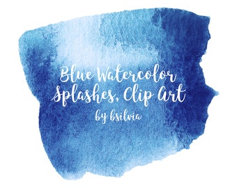 Blue Watercolor Splashes Clipart Brush Strokes Clipart Hand - Etsy