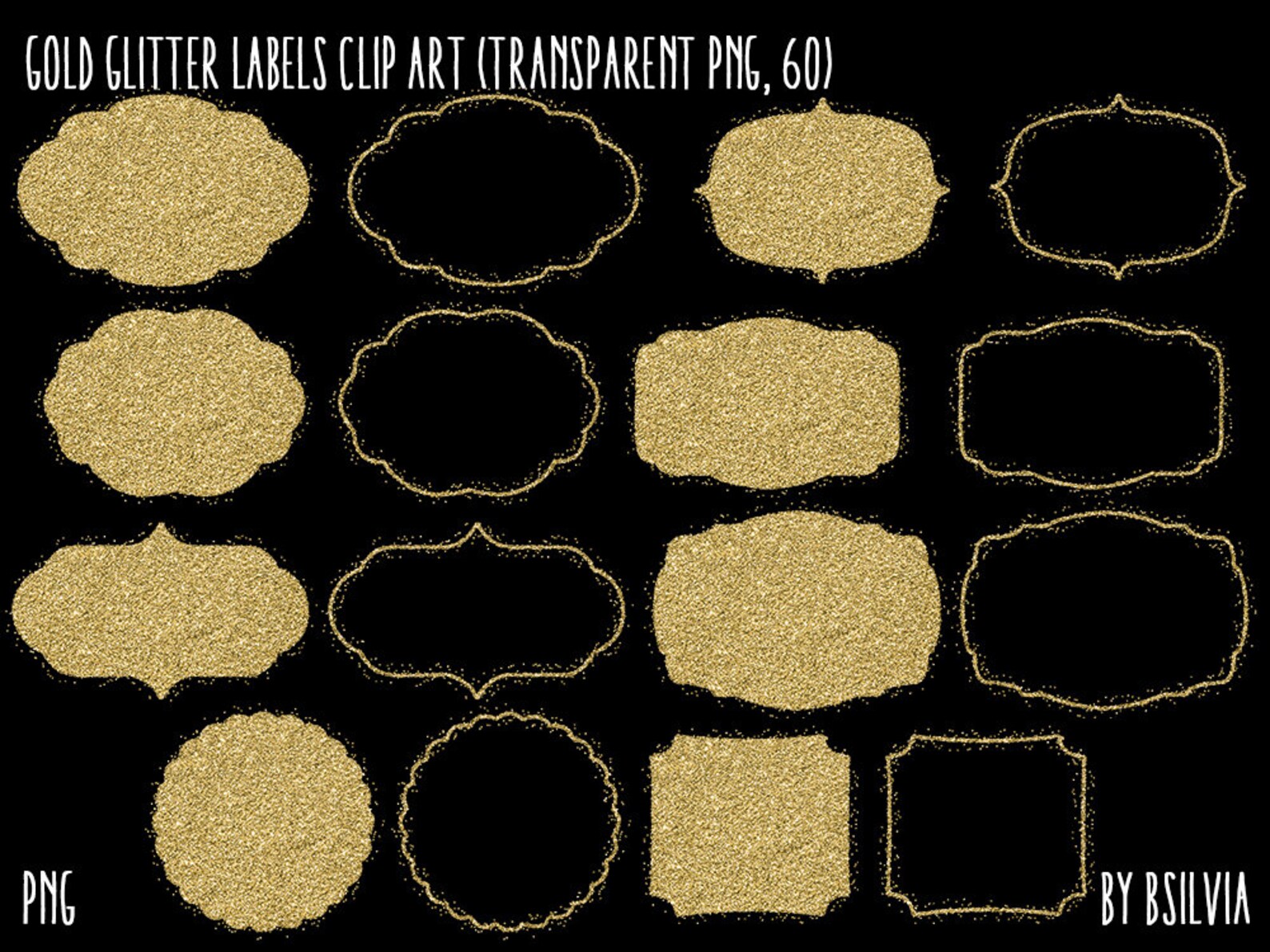 Gold Glitter Confetti Labels Clipart Transparent PNG Gold | Etsy