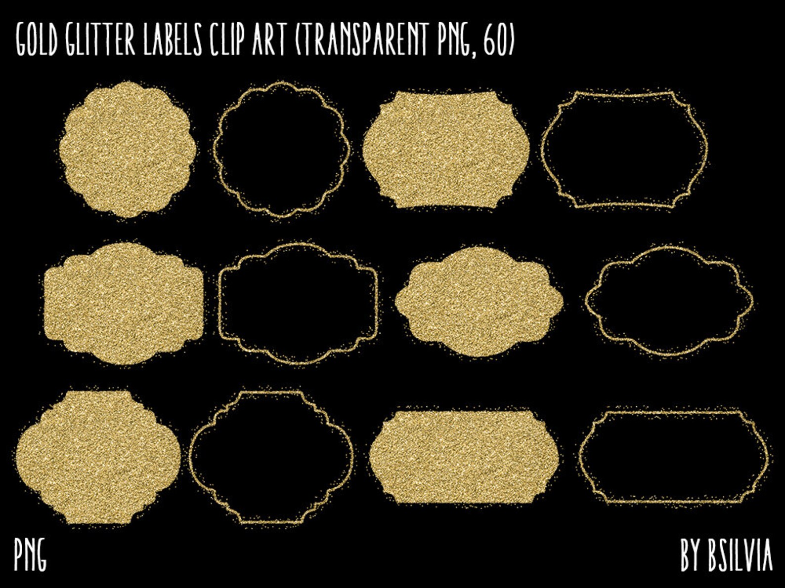 Gold Glitter Confetti Labels Clipart Transparent PNG Gold | Etsy
