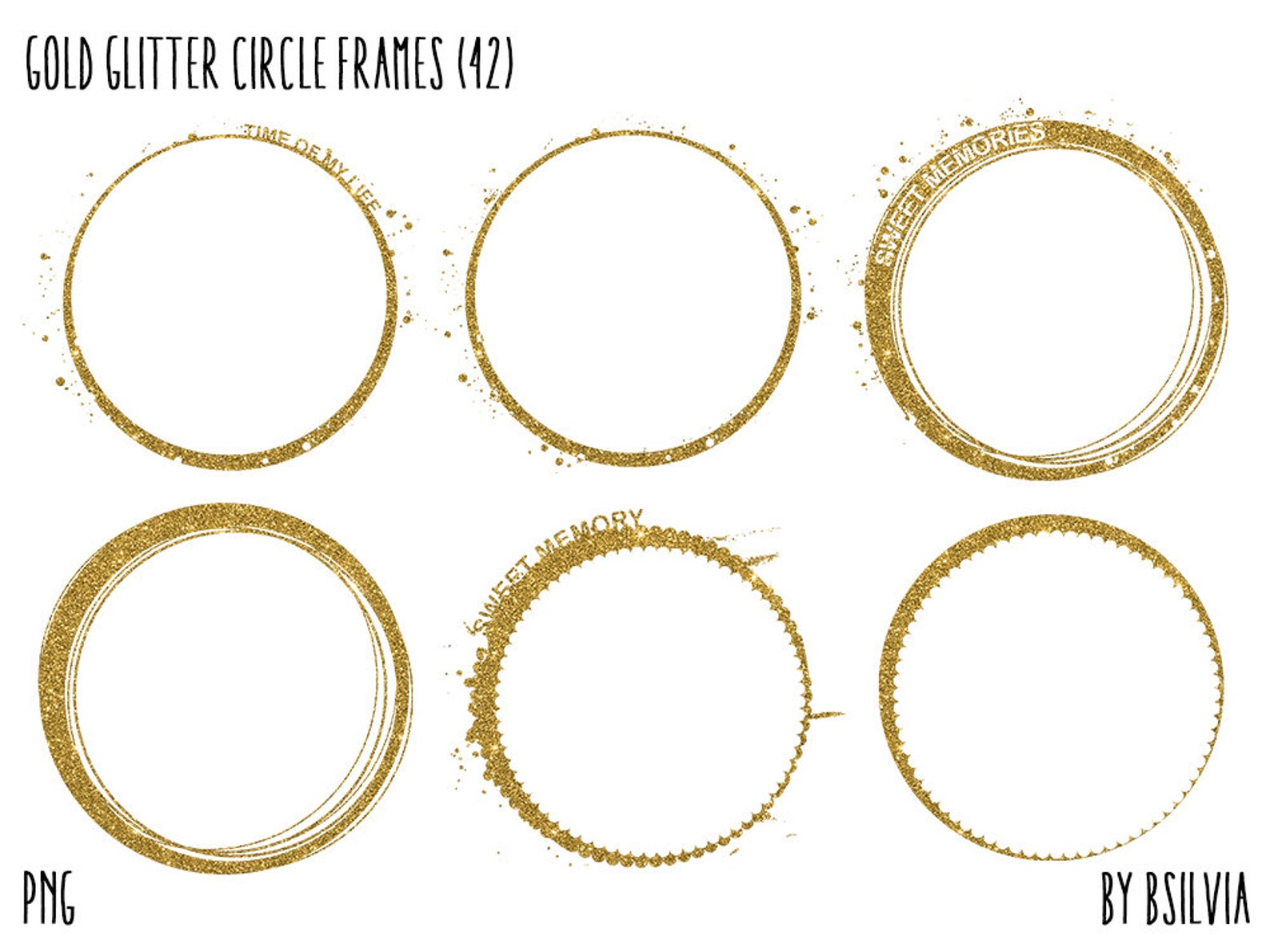 Gold Glitter Circle Frames Clipart Gold Glitter Design - Etsy