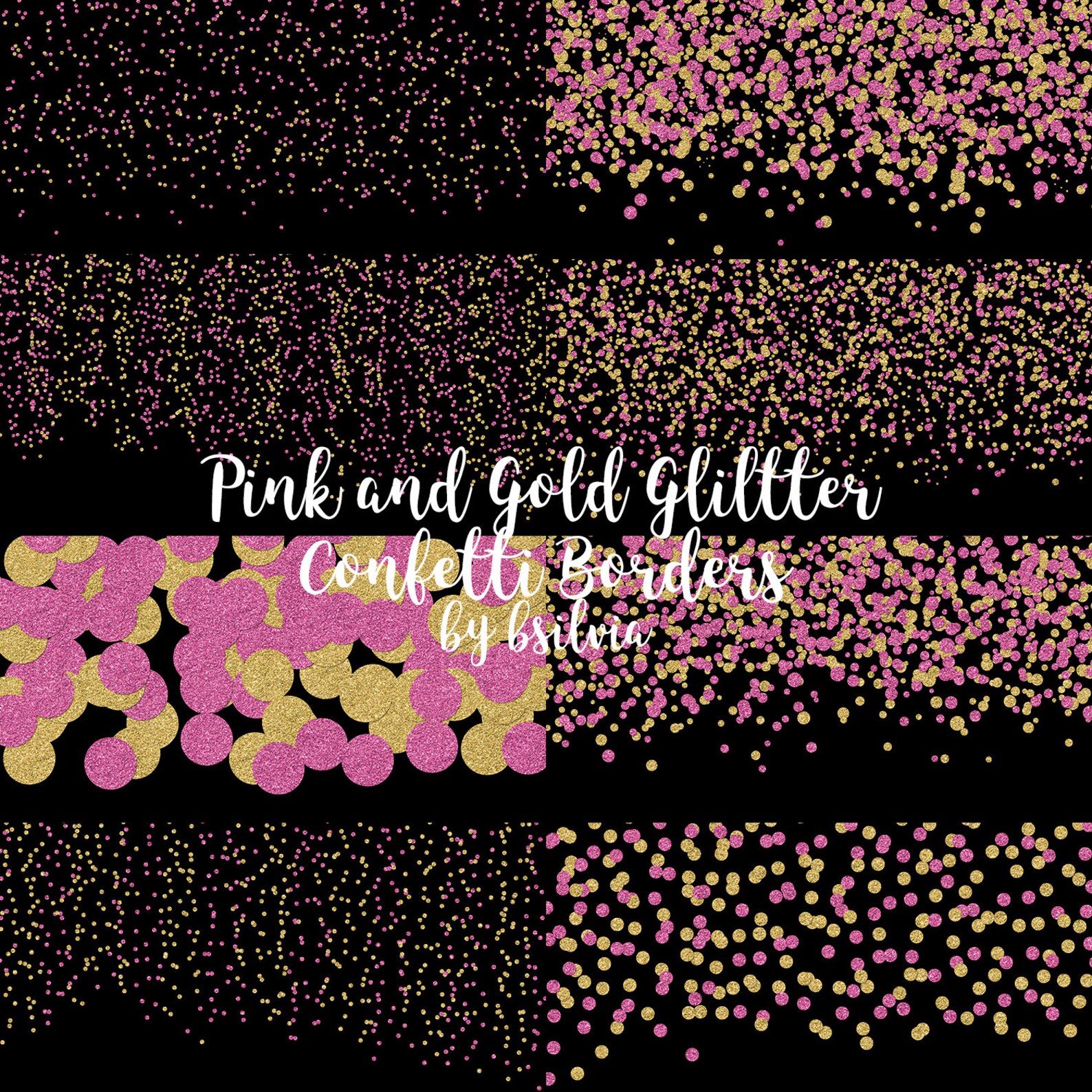Pink & Gold Glitter Confetti Borders – Transparent PNG Overlays for ...