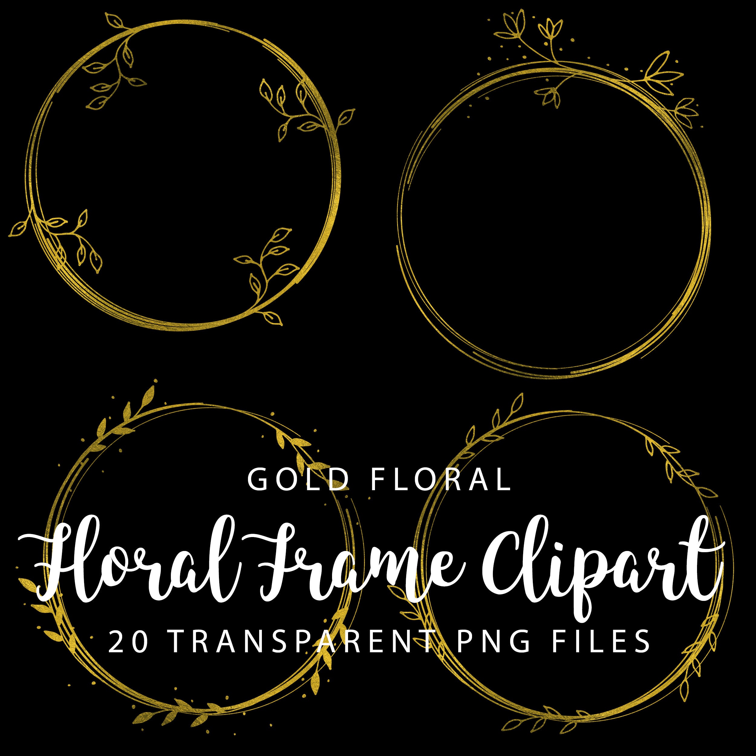 Gold Foil Floral Frame Clipart, Gold Border Clipart, Digital Gold ...