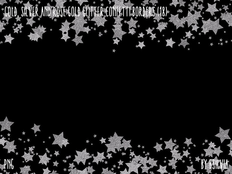 Glitter Stars Confetti Borders, Gold Glitter Stars, Silver Glitter ...