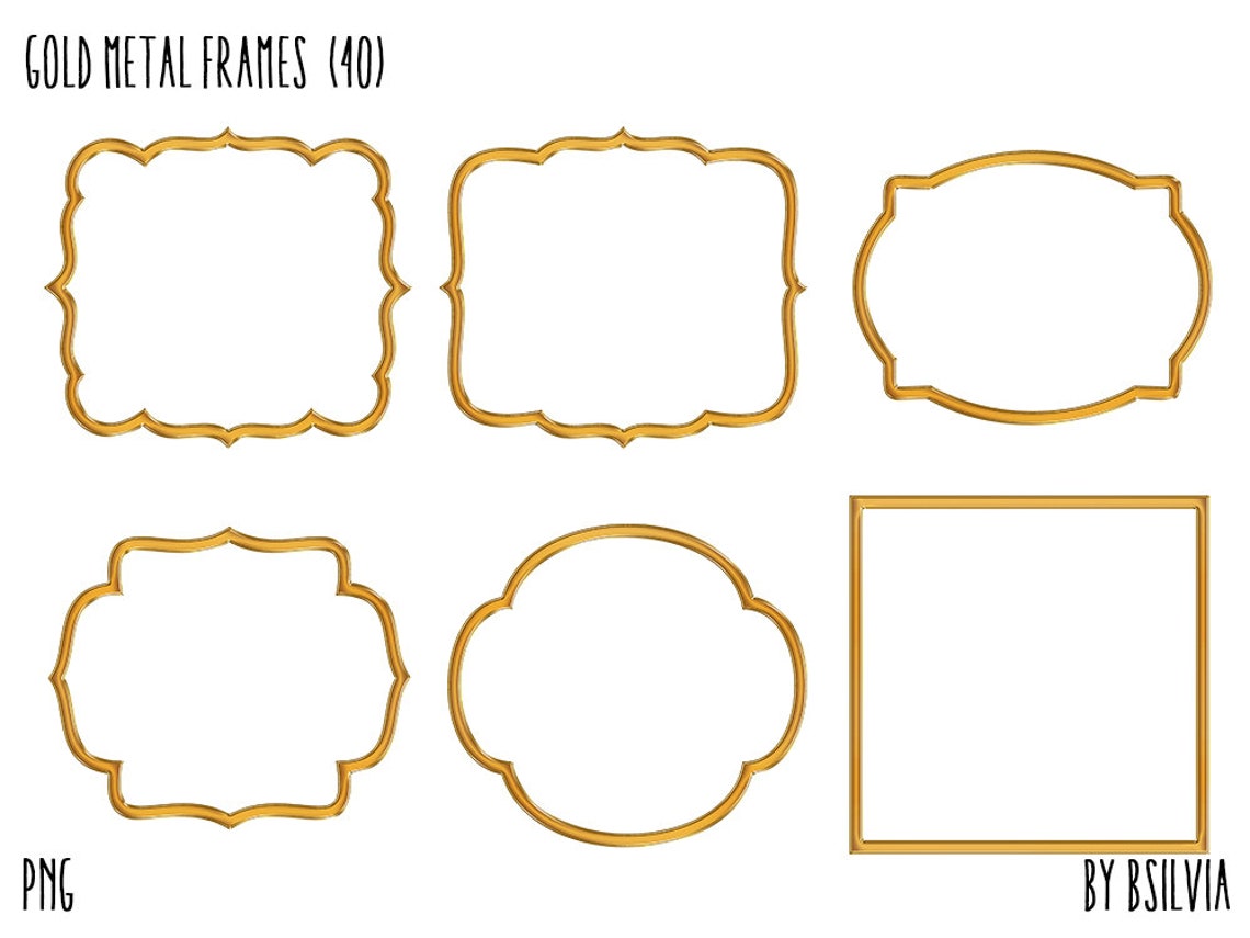 Gold Metal Frame Clipart Gold Metal Border Clipart Digital | Etsy