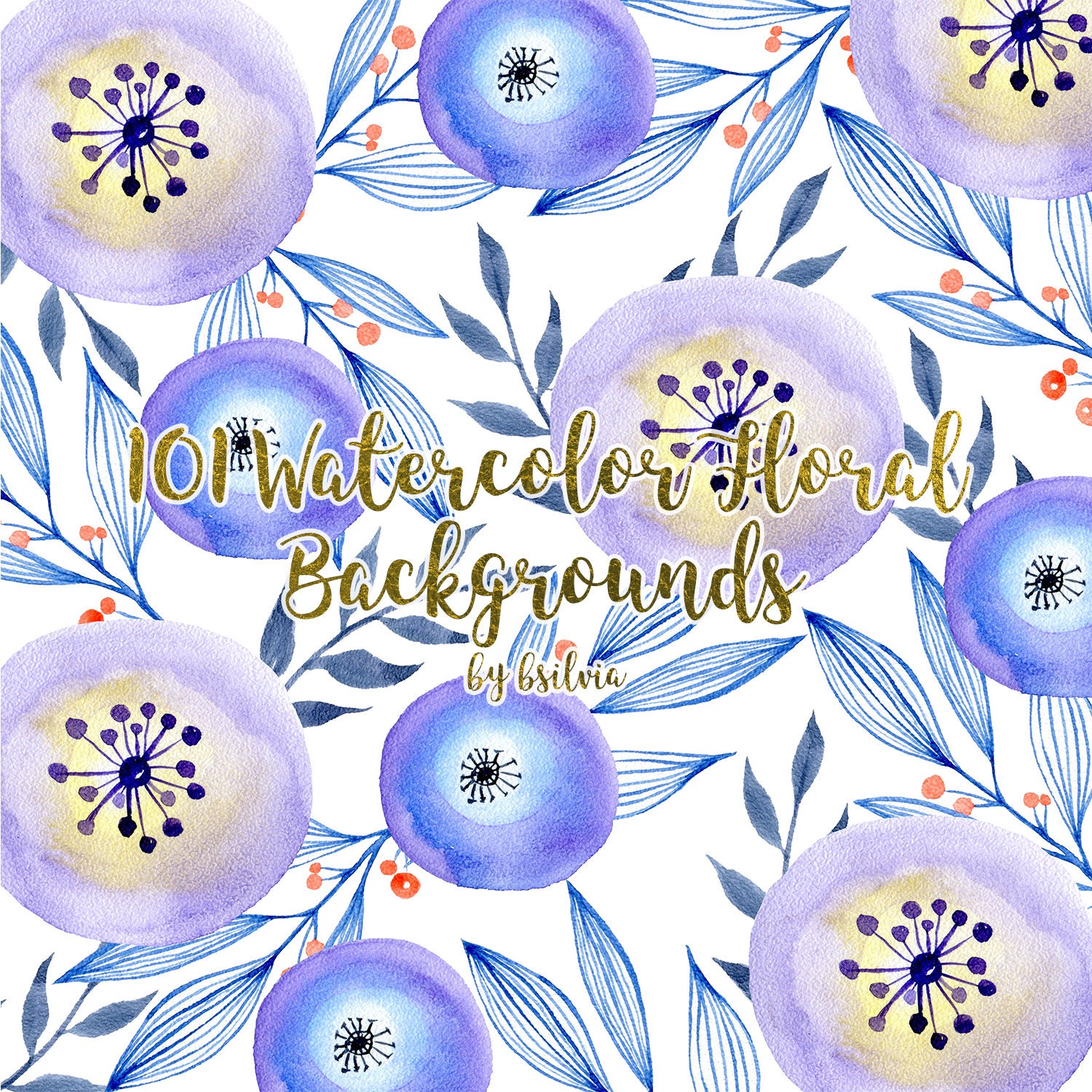 101 Watercolor Floral Backgrounds: Digital Paper Pack (12x12 ...