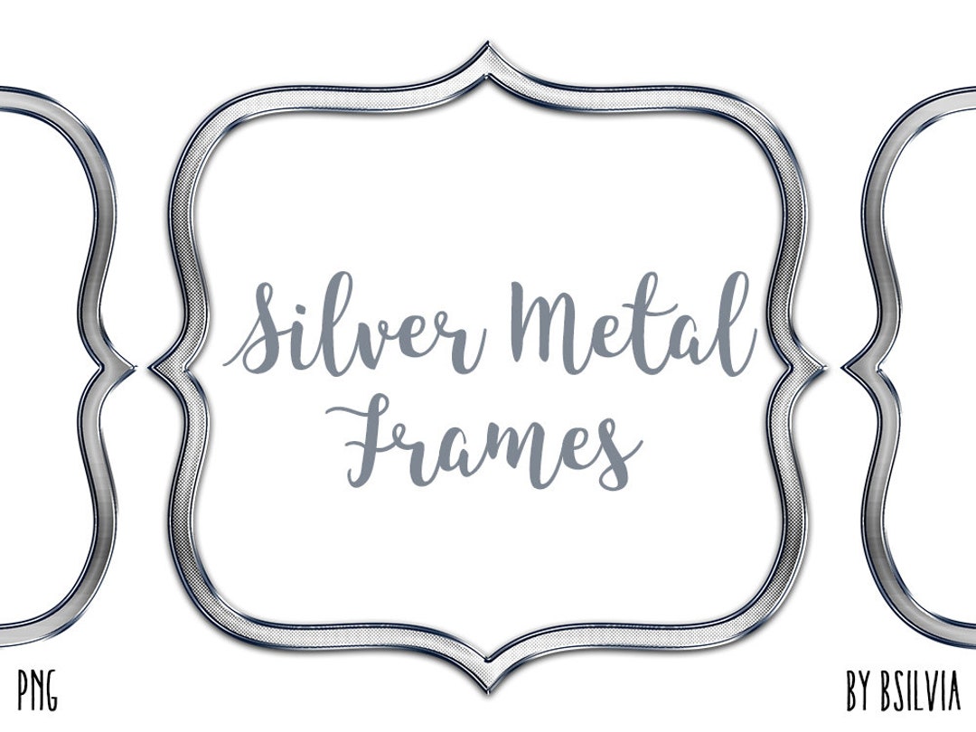Silver Metal Frame Clipart, Silver Metal Border Clipart, Digital Silver ...